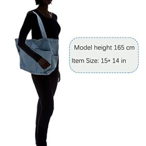 YunZh Denim Tote Bag Casual Style Lightweight Classic Retro Travel Shopper Shoulder Handbag