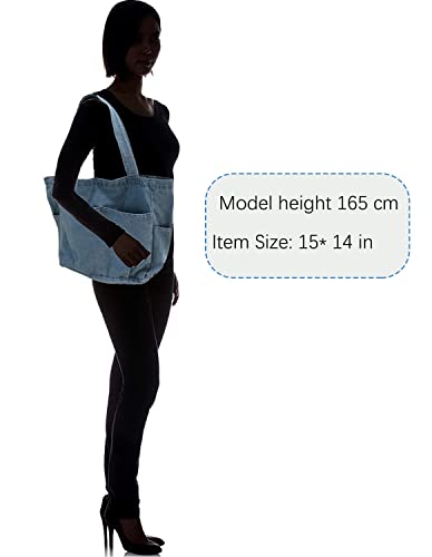 YunZh Denim Tote Bag Casual Style Lightweight Classic Retro Travel Shopper Shoulder Handbag