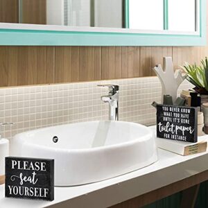 2 Pieces Funny Farmhouse Bathroom Decor You Never Know What You Have Until It's Gone Toilet Paper Sign Please Seat Yourself Sign Humor Toilet Box Plaque for Toilet Decoration, 4 x 5 Inch (Black)