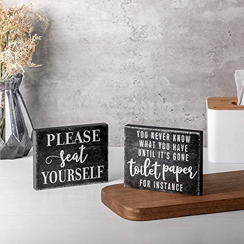 2 Pieces Funny Farmhouse Bathroom Decor You Never Know What You Have Until It's Gone Toilet Paper Sign Please Seat Yourself Sign Humor Toilet Box Plaque for Toilet Decoration, 4 x 5 Inch (Black)