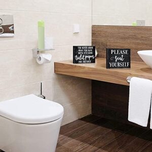 2 Pieces Funny Farmhouse Bathroom Decor You Never Know What You Have Until It's Gone Toilet Paper Sign Please Seat Yourself Sign Humor Toilet Box Plaque for Toilet Decoration, 4 x 5 Inch (Black)