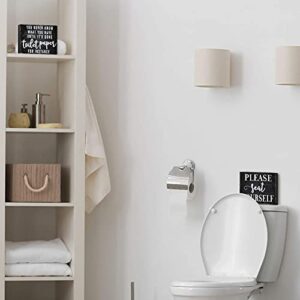 2 Pieces Funny Farmhouse Bathroom Decor You Never Know What You Have Until It's Gone Toilet Paper Sign Please Seat Yourself Sign Humor Toilet Box Plaque for Toilet Decoration, 4 x 5 Inch (Black)