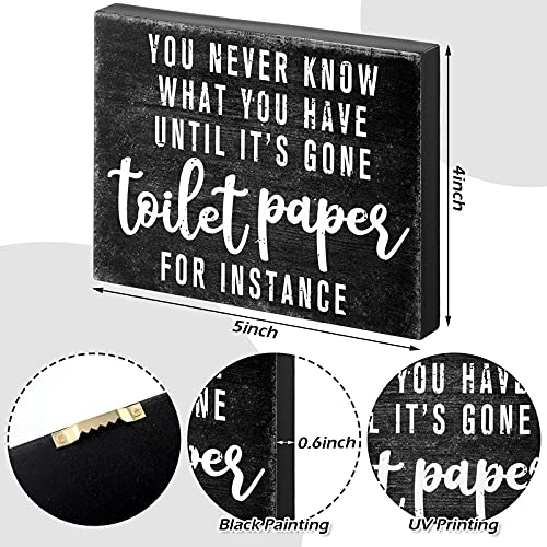 2 Pieces Funny Farmhouse Bathroom Decor You Never Know What You Have Until It's Gone Toilet Paper Sign Please Seat Yourself Sign Humor Toilet Box Plaque for Toilet Decoration, 4 x 5 Inch (Black)