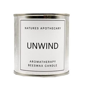 Unwind (Patchouli & Cedarwood) Aromatherapy Hand-Poured Beeswax Candle - All-Natural, Smokeless, Cleans Air, Non-Toxic, Non-Polluting, Non-Allergenic, Made in USA