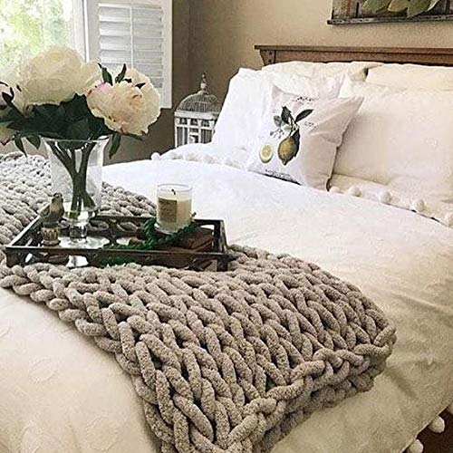 Chunky Knit Blanket Chenille Throw Light Pink, Knitted Throw Blanket for Sofa- Warm Soft Cozy Beautiful Home Decor Throw, Couch, Bed, Chair Boho Gift -40x80in