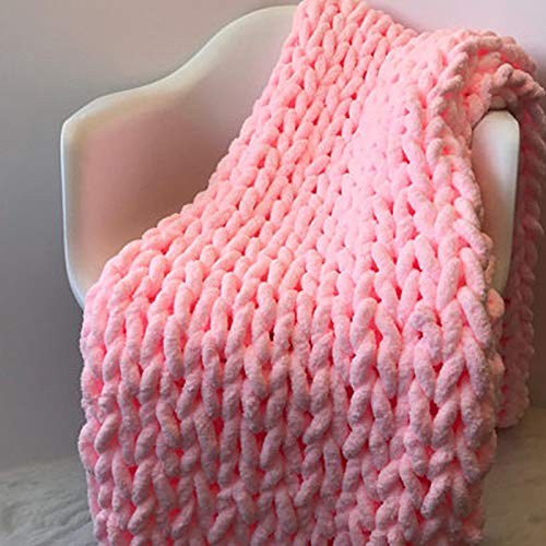 Chunky Knit Blanket Chenille Throw Light Pink, Knitted Throw Blanket for Sofa- Warm Soft Cozy Beautiful Home Decor Throw, Couch, Bed, Chair Boho Gift -40x80in