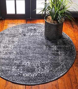 rugs.com dover collection rug – 5 ft round dark gray low-pile rug perfect for kitchens, dining rooms