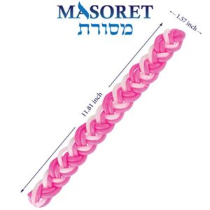 Masoret Pink HAVDALAH Candle: 1 11.8-Inch Braided Multi-Wick Paraffin Candle for Jewish Ceremonies and End of Shabbat