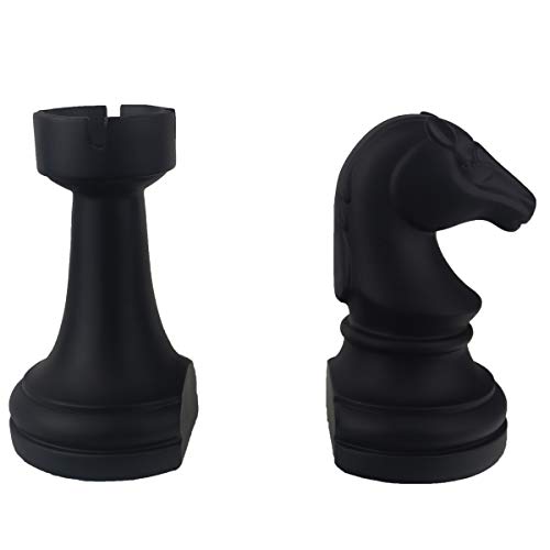 Decorative Chess Bookends for Shelves, Book Ends Decorative for Office Heavy Books, 7x7x4 inches, Black,1Pair/2Piece (Chess)