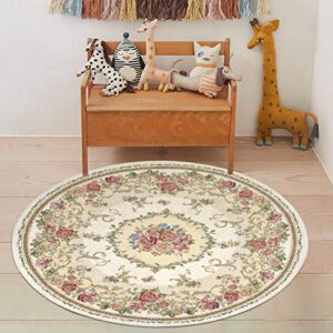 TEALP Rustic Floral Area Rugs for Swivel Chair ,Non Slip Doormat Living Room Rug Washable Rose Design Floor Rugs 39.3''Round