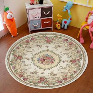 TEALP Rustic Floral Area Rugs for Swivel Chair ,Non Slip Doormat Living Room Rug Washable Rose Design Floor Rugs 39.3''Round