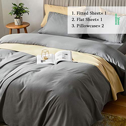 SONORO KATE Bed Sheet Set Bamboo Sheets Deep Pockets 16" Eco Friendly Wrinkle Free Sheets Hotel Bedding Machine Washable Silky Soft (Dark Grey, King)