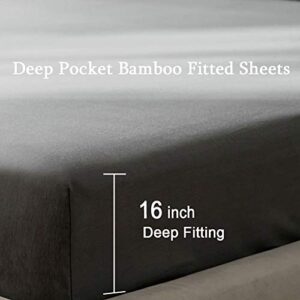 SONORO KATE Bed Sheet Set Bamboo Sheets Deep Pockets 16" Eco Friendly Wrinkle Free Sheets Hotel Bedding Machine Washable Silky Soft (Dark Grey, King)