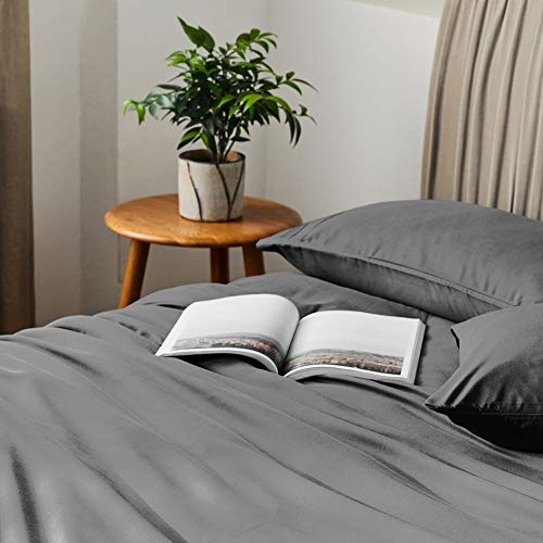 SONORO KATE Bed Sheet Set Bamboo Sheets Deep Pockets 16" Eco Friendly Wrinkle Free Sheets Hotel Bedding Machine Washable Silky Soft (Dark Grey, King)