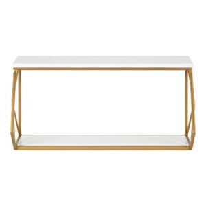 Kate and Laurel Brost Glam Wall Shelf, 22 x 8 x 10.25, White and Gold, Modern Geometric Floating Shelves for Wall