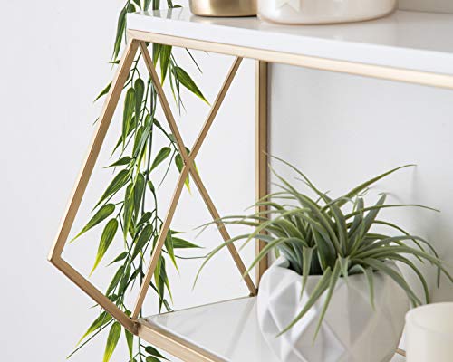 Kate and Laurel Brost Glam Wall Shelf, 22 x 8 x 10.25, White and Gold, Modern Geometric Floating Shelves for Wall