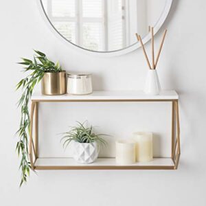 Kate and Laurel Brost Glam Wall Shelf, 22 x 8 x 10.25, White and Gold, Modern Geometric Floating Shelves for Wall