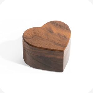 Wislist Heart Shaped Walnut Wood Ring Box Velvet Soft Interior Holder Jewelry Chest Organizer Earrings Coin Jewelry Wooden Presentation Box Case for Proposal Engagement Wedding Ceremony Birthday Gift