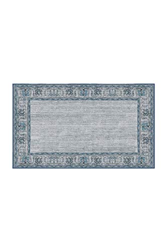 RUGGABLE Zinnia Washable Rug - Perfect Boho Area Rug for Living Room Bedroom Kitchen - Pet & Child Friendly - Stain & Water Resistant - Blue 3'x5' (Standard Pad)