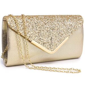 dasein women evening bags formal clutch purses for wedding party prom handbags with shoulder strap and glitter flap (gold)