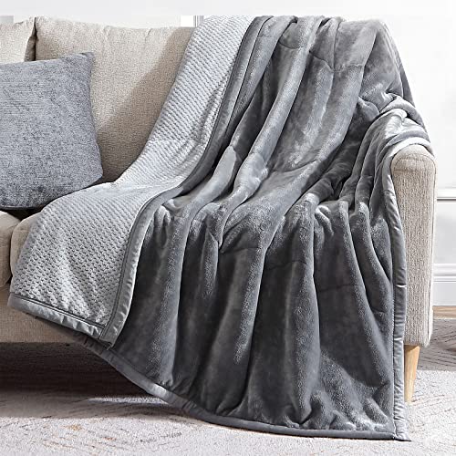 Lynnlov Large 3 Layers Flannel Fleece Throw Blanket Twin Size 60" x 80", Decorative Soft Thick Microfiber Plush Blanket, Luxury Comfy Cozy Velvet Winter Warm Blankets,Washable & Breathable,Grey