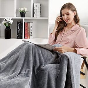 Lynnlov Large 3 Layers Flannel Fleece Throw Blanket Twin Size 60" x 80", Decorative Soft Thick Microfiber Plush Blanket, Luxury Comfy Cozy Velvet Winter Warm Blankets,Washable & Breathable,Grey