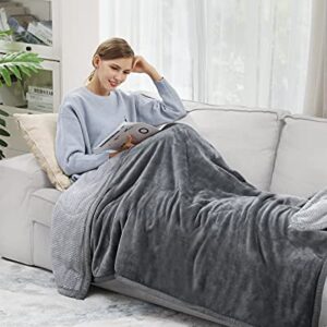 Lynnlov Large 3 Layers Flannel Fleece Throw Blanket Twin Size 60" x 80", Decorative Soft Thick Microfiber Plush Blanket, Luxury Comfy Cozy Velvet Winter Warm Blankets,Washable & Breathable,Grey