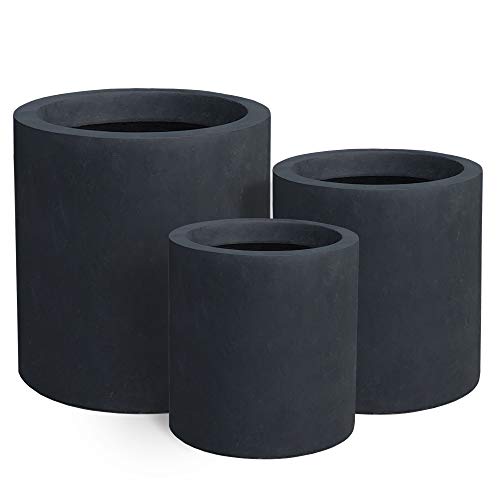 Kante 9.8",12.6",15.7" DiaConcrete Outdoor Modern Cylindrical Planters Set of 3, Charcoal