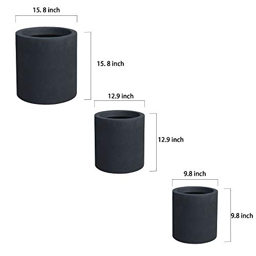 Kante 9.8",12.6",15.7" DiaConcrete Outdoor Modern Cylindrical Planters Set of 3, Charcoal