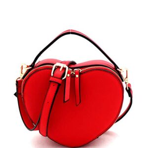 cute heart shape girls womens vegan leather small handle satchel crossbody purse… (red)