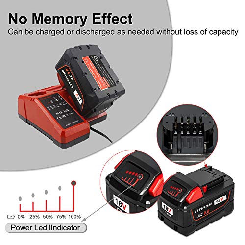 SUnMilY 2 Pack M-18 Battery 9.0 Ah for Milwaukee 18 Volt Batteries, High Output 18V 9000 mAh Replacement for 48-11-1852 48-11-1850 48-11-1840 48-11-1890 48-11-1828 with 2 Holder