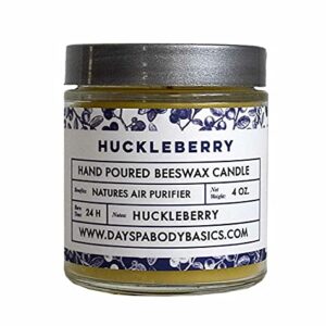 Huckleberry Hand-Poured Beeswax Candle - All-Natural, Cotton Braided Wick, Chemical Free, Smokeless, Cleans Air, Non-Toxic, Non-Polluting, Non-Allergenic, Made in USA