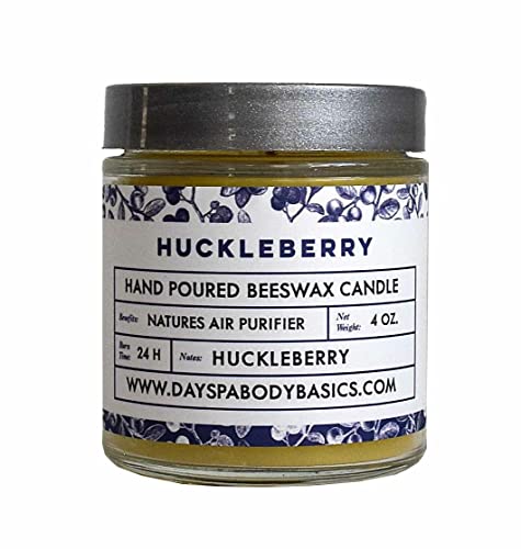 Huckleberry Hand-Poured Beeswax Candle - All-Natural, Cotton Braided Wick, Chemical Free, Smokeless, Cleans Air, Non-Toxic, Non-Polluting, Non-Allergenic, Made in USA