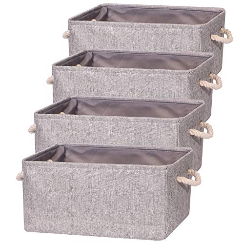 TENABORT 4 Pack Large Storage Basket Bin, Foldable Storage Cube Box Fabric Collapsible Organizer with Handles for Closet Home Office Clothes Shelf, Grey