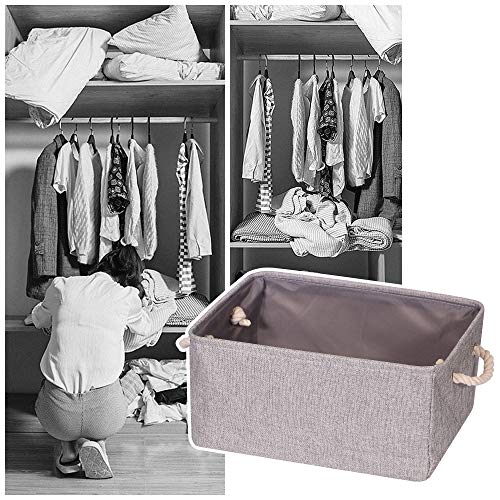 TENABORT 4 Pack Large Storage Basket Bin, Foldable Storage Cube Box Fabric Collapsible Organizer with Handles for Closet Home Office Clothes Shelf, Grey