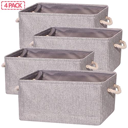 TENABORT 4 Pack Large Storage Basket Bin, Foldable Storage Cube Box Fabric Collapsible Organizer with Handles for Closet Home Office Clothes Shelf, Grey