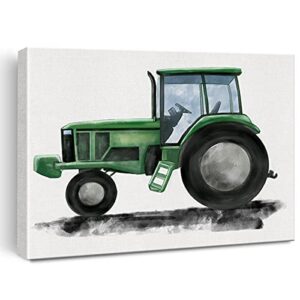 tractor canvas wall art watercolor transportation vehicles tractor canvas painting prints for home boys bedroom nursery wall decor framed artwork gifts(12×15 inch)