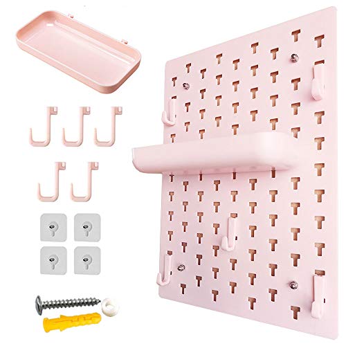 AncBace Wall Shelf Floating Shelves Wall Mount Shelf Pegboard Hooks Organizer Storage Racks Decorative DIY for Living Room Kitchen Bathroom Office Entryway Plastic Convenient (1, Pink)