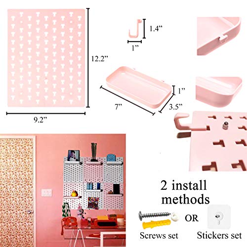 AncBace Wall Shelf Floating Shelves Wall Mount Shelf Pegboard Hooks Organizer Storage Racks Decorative DIY for Living Room Kitchen Bathroom Office Entryway Plastic Convenient (1, Pink)