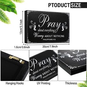 Yulejo Pray About Everything Worry About Nothing Sign Religious Scripture Inspirational Word Plaque Black Bible Verses Plaque Wall Decor Wooden Table Centerpieces Christmas Decorations, 7.95.1 Inch