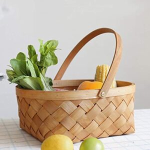 BESPORTBLE Garden Basket Portable Handmade Rattan Storage Container Storage Basket Houseware Wooden Woven Storage Basket with Handle, 27 x 22 x 11.5cm