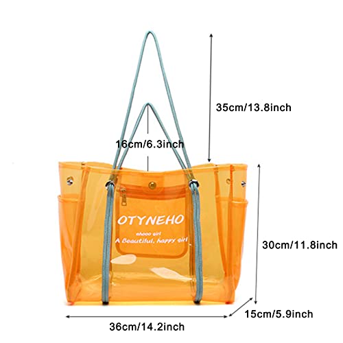 Women Clear Tote Handbag, Large Capacity Shoulder Bag Transparent Waterproof Purse Travel Open Tote Bag for Pool Gym, Blue