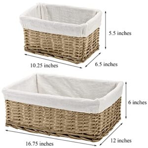 Yesland 3 Pack Handmade Wicker Storage Baskets Set, Woven Storage Shelf Organizer Nesting Baskets for Pantry Living Room Office Bedroom Shelves, Brown