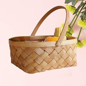 BESPORTBLE Garden Basket Portable Handmade Rattan Storage Container Storage Basket Houseware Wooden Woven Storage Basket with Handle, 31.5 x 26.5 x 13cm