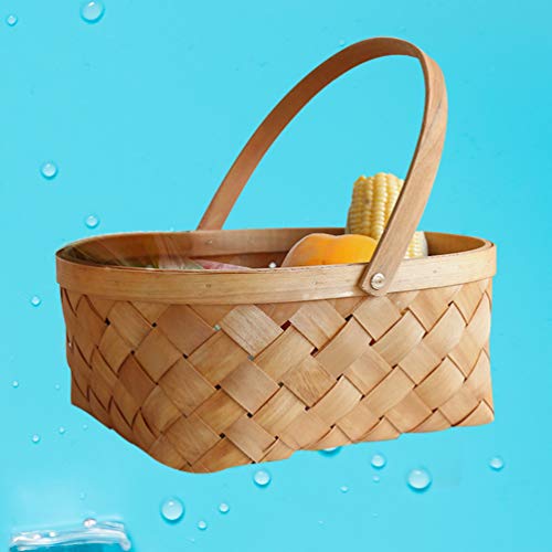 BESPORTBLE Garden Basket Portable Handmade Rattan Storage Container Storage Basket Houseware Wooden Woven Storage Basket with Handle, 31.5 x 26.5 x 13cm