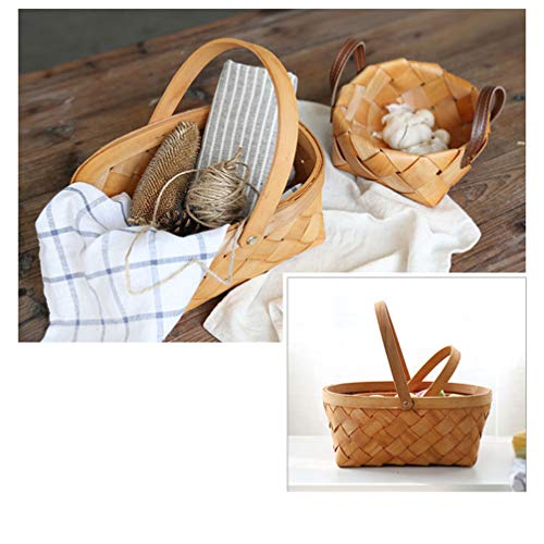 BESPORTBLE Garden Basket Portable Handmade Rattan Storage Container Storage Basket Houseware Wooden Woven Storage Basket with Handle, 31.5 x 26.5 x 13cm