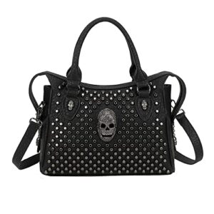 downupdown punk skull black rivet shoulder bag women purse casual handbag