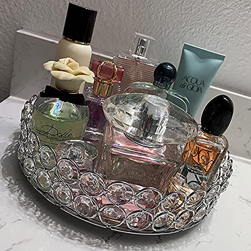 Hedume Mirrored Crystal Vanity Tray, 10 Inches Crystal Cosmetic Makeup Tray, Ornate Decorative Tray for Perfume, Jewelry and Makeup