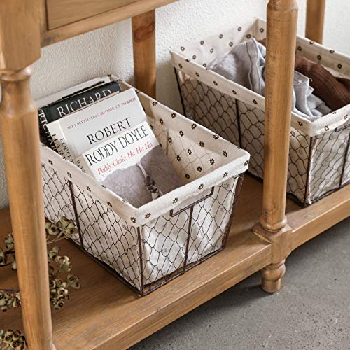 Motifeur Metal Farmhouse Storage Baskets With Removable Liner (Set of 3, White with Floral Pattern) (Small-3 Pack)