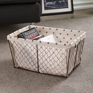 Motifeur Metal Farmhouse Storage Baskets With Removable Liner (Set of 3, White with Floral Pattern) (Small-3 Pack)